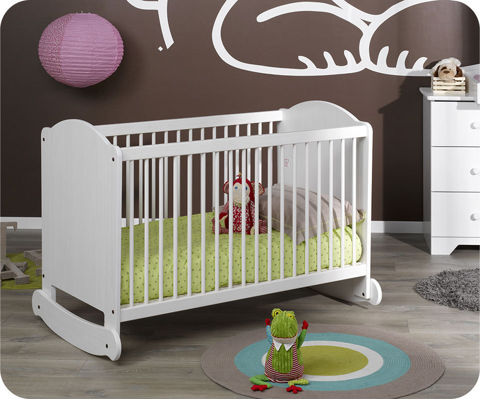 Cuna mecedora NATURE Blanca, madera maciza