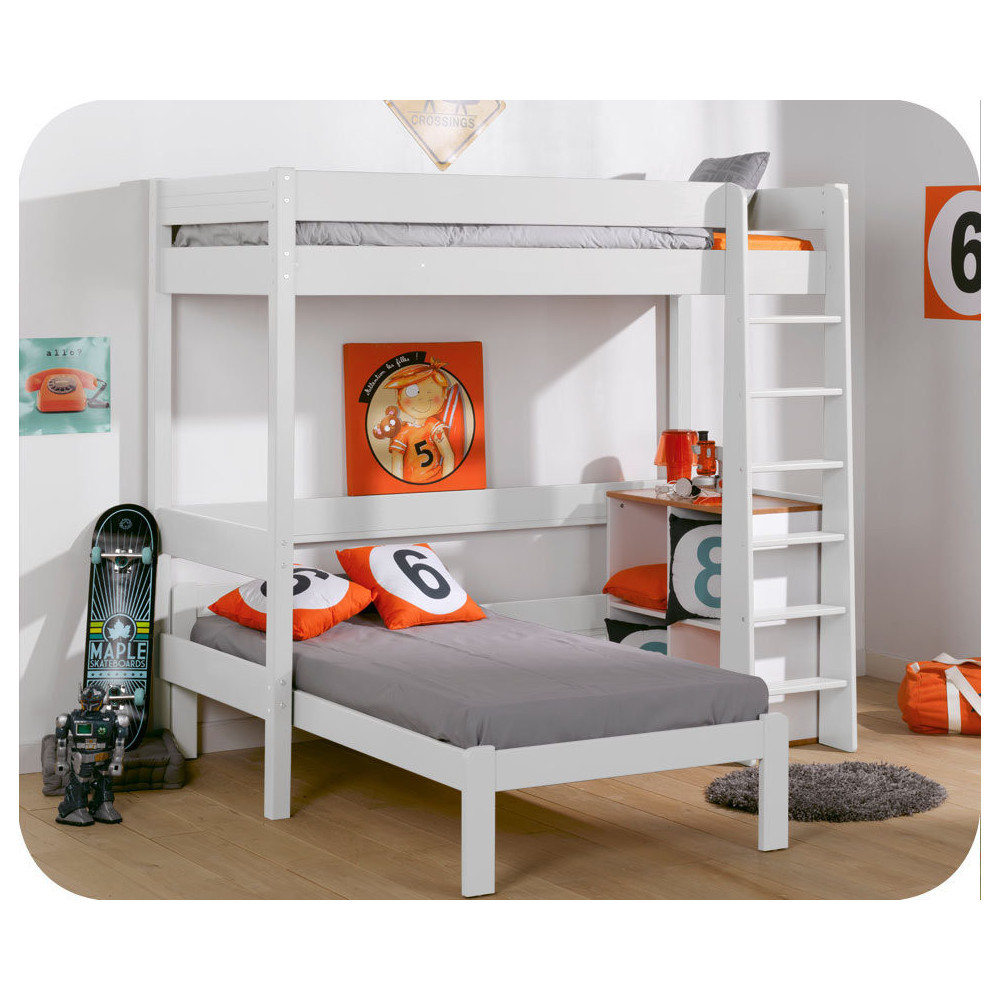 Cama alta juvenil de 90x190 cm blanca. CLAY